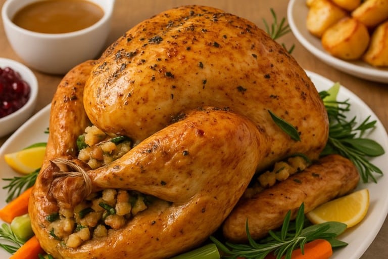 Classic Roast Turkey With Herb Butter And Stuffing